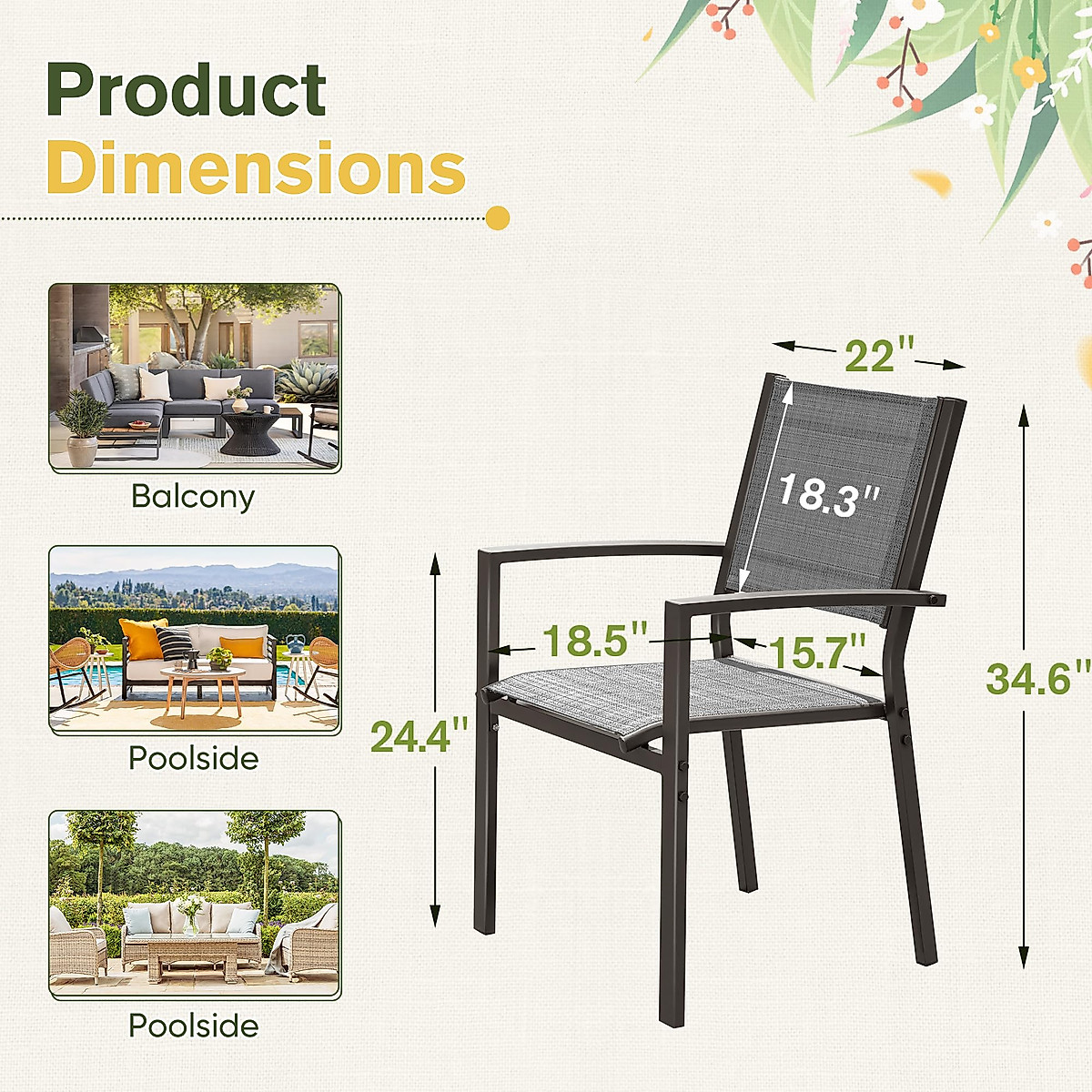 GUNJI Dining Chairs Set of 6 Modern Metal Dining Room Chairs Stackable Kitchen Chairs with Back (Gray)