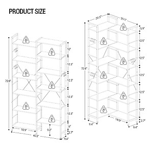 Hzuaneri Corner Bookshelf Bookcase, L-Shaped Industrial Bookshelves, Modern Tall Bookcases, Freestanding Display Shelf Storage Rack for Bedroom, Living Room, Home Office, 6-Tier Greige BC29605B