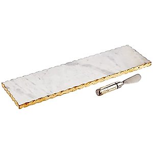 Mud Pie - 40700003 Mud Pie Marble and Gold Edge Hostess Set Serving Platter, One Size, white