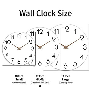 cicininc 12 Inch Wall Clock - Wooden Silent Wall Clocks Battery Operated Non Ticking, Modern Simple Clock for Bathroom, Office, Bedroom, Home, Kitchen, Living Room(12"-White)