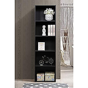 Hodedah Import 5 Shelf Bookcase, Black