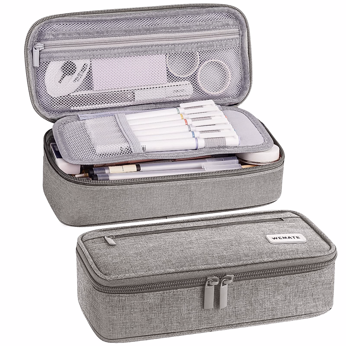 WEMATE Large Pencil Case, Foldable Design Canvas Pencil Pouch with Zipper Compartments & Handle, Aesthetic Pencil Case for Girls Adults Student, Stationery Pouch Pen Case for School Office