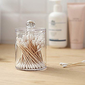 AXX Qtip Dispenser Apothecary Jars Bathroom - Qtip Holder Storage Canister Clear Plastic Jar for Cotton Ball,Cotton Swab,Q-Tips,Cotton Rounds