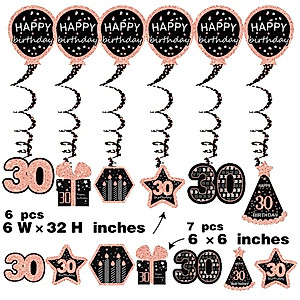 30th birthday decorations for her - (21pack) cheers to 30 years rose gold glitter banner for her, 6 paper Poms, 6 Hanging Swirl, 7 decorations stickers. 30 Years Old Party Supplies gifts for women