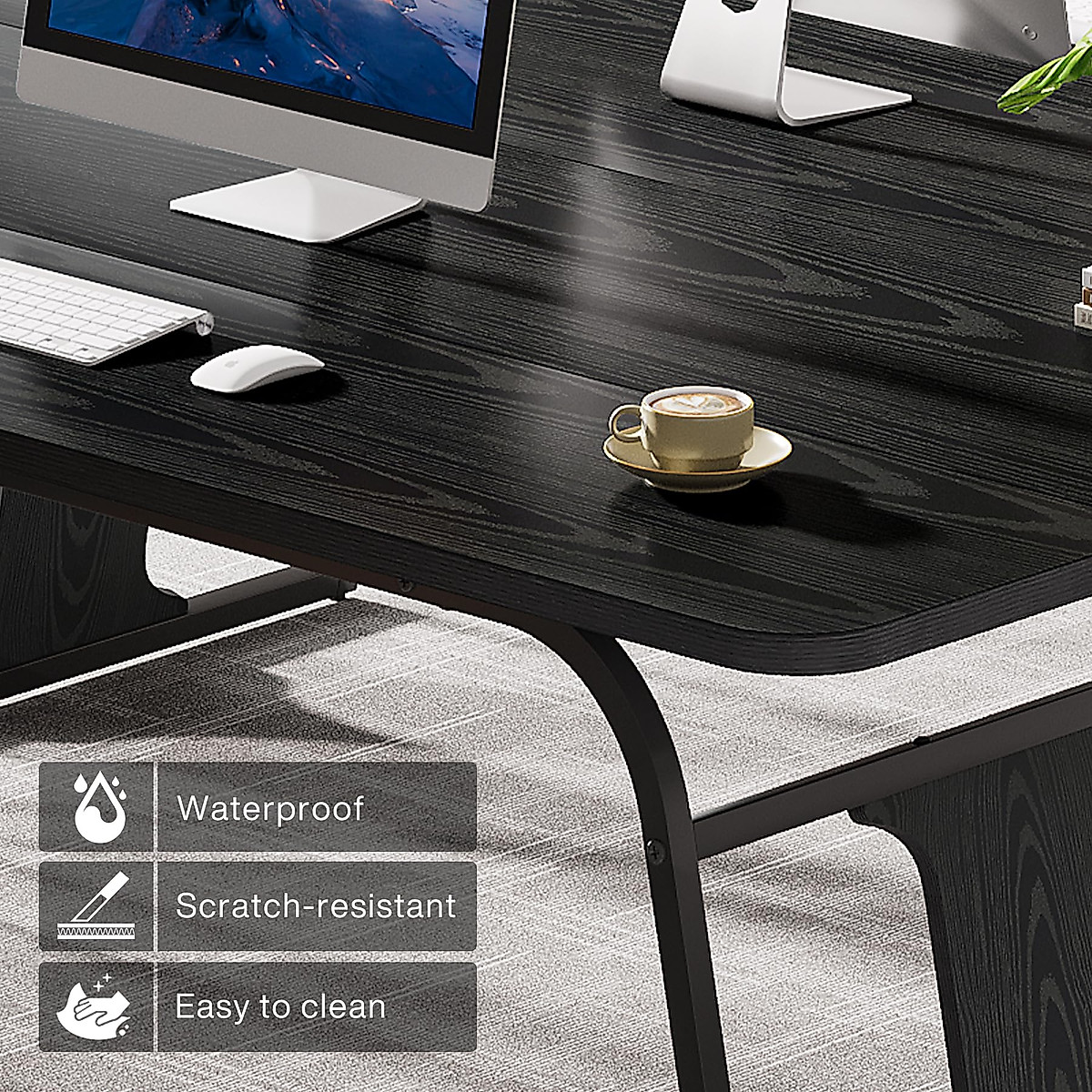 Tribesigns 63-Inch Home Office Desk, Modern Executive Desk with Sturdy Metal Legs, Large Computer Office Desk Workstation, Wooden Writing Table for Home Office, Black