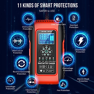 10A 12V/24V Trickle Charger, Smart Automatic Battery Automotive 7-Stage Charging Battery Maintainer with Pulse Repair Function, for Car Truck Motorcycle Lawn Mower Boat