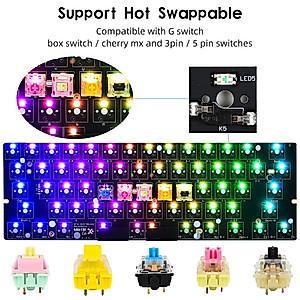 Guffercty kred GK61X PCB Plate Case 60% Keyboard Custom Hot Swappable RGB Keyboard DIY Kit Wired Tyce-C for 3/5 Pin Switch (GK61X White)