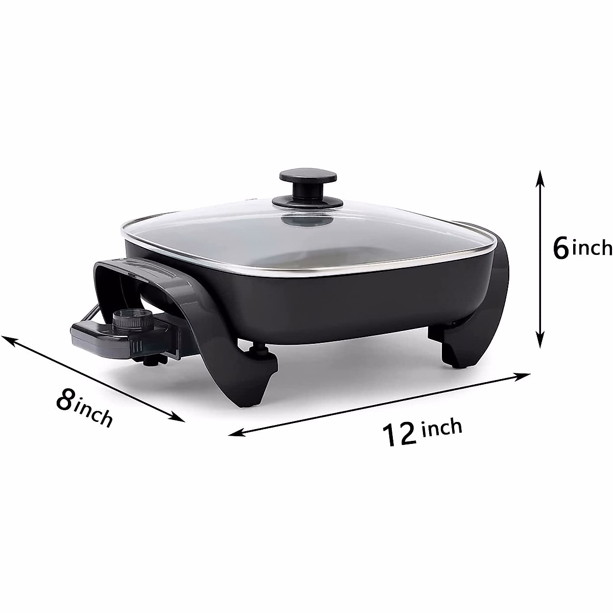 12-inch Ceramic Electric Skillet Nonstick - with Glass Lid, Adjustable Temperature Control (5QT.)