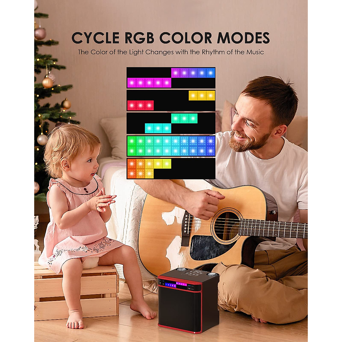 FULLIFE Karaoke Machine, Portable Bluetooth Karaoke Speaker with 2 Wireless Microphones for Adults & Kids, PA System with LED Light, Home Karaoke Set, Supports TF/AUX/USB, for Parties, Meetings