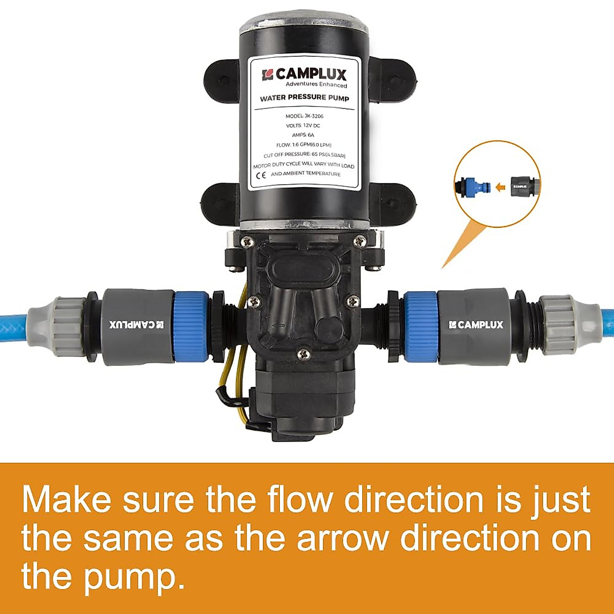 CAMPLUX 12V Water Pump Kit, 1.6 GPM 65 PSI High Pressure for Caravan RV Boat Gas Hot Water System