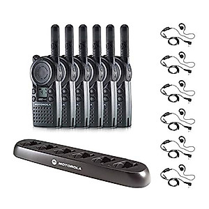6 Pack of Motorola CLS1410 Walkie Talkie Radios with Headsets & 6-Bank Charger