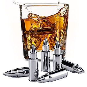 Stainless Steel Whiskey Stones Set of 6 - Gift for Him - Dad, Grandpa, Husband - Chilling Rocks for Whisky, Bourbon, Scotch with Tongs & Freezer Pouch in Premium Gift Box