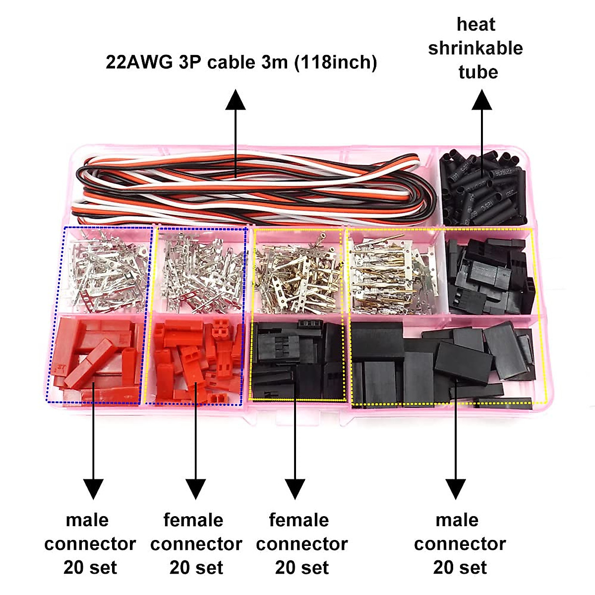 40 Sets Servo Plug Male Female Connector Crimp Pin Cable Kit Compatible JST SYP Futaba for Hitec Spektrum RC
