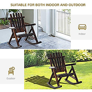 Outsunny Outdoor Wooden Rocking Chair, Rustic Adirondack Rocker with Slatted Seat, High Backrest, Armrests for Patio, Garden, and Porch, Large, Brown