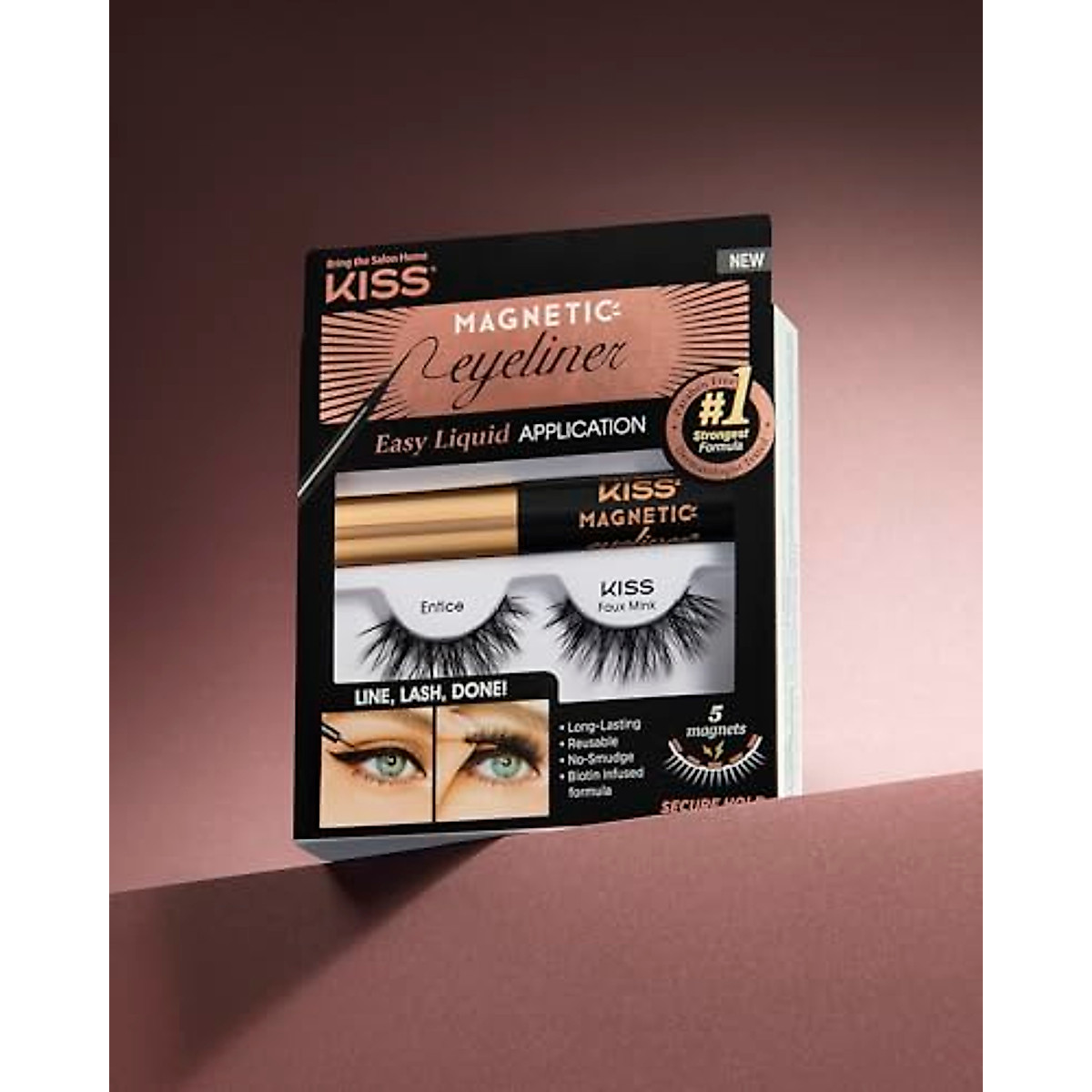 KISS Magnetic Eyeliner False Eyelashes, Entice', 12 mm, Includes 1 Pair Of Magnetic Lashes, Magnetic Lash Eyeliner, Contact Lens Friendly, Easy to Apply, Reusable Strip Lashes