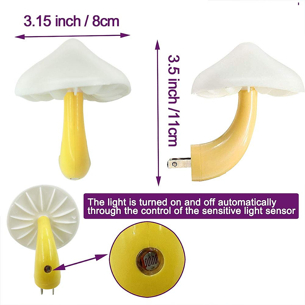 UTLK [2 Pack] Plug-in LED Mushroom Night Light Lamp with Dusk to Dawn Sensor,Plug in LED Bed Cute Mushroom Nightlight Night lamp Wall Light Baby Night Lights for Kids Children