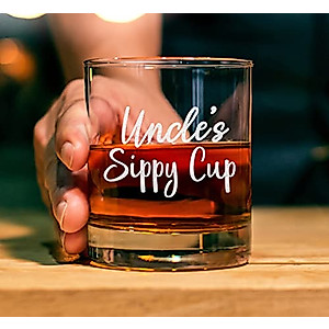 CARVELITA Uncle's Sippy Cup - Uncle Whiskey Glass - 11oz Engraved Old Fashioned Bourbon Rocks Glass For Uncle Birthday Gifts - Best Uncle Gifts - Funny Uncle Gifts - Gifts For Uncle From Nephew, Niece