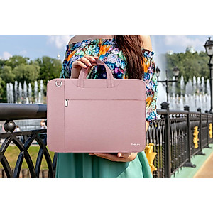 Ferkurn Laptop Bag Case Women Men Computer Sleeve with Shoulder for HP Envy Pavilion/Inspiron/Thinkpad/ASUS TUF Vivobook/MSI/MacBook/Surface,Waterproof Briefcase with Handle, Pink, 15 15.6 Inch