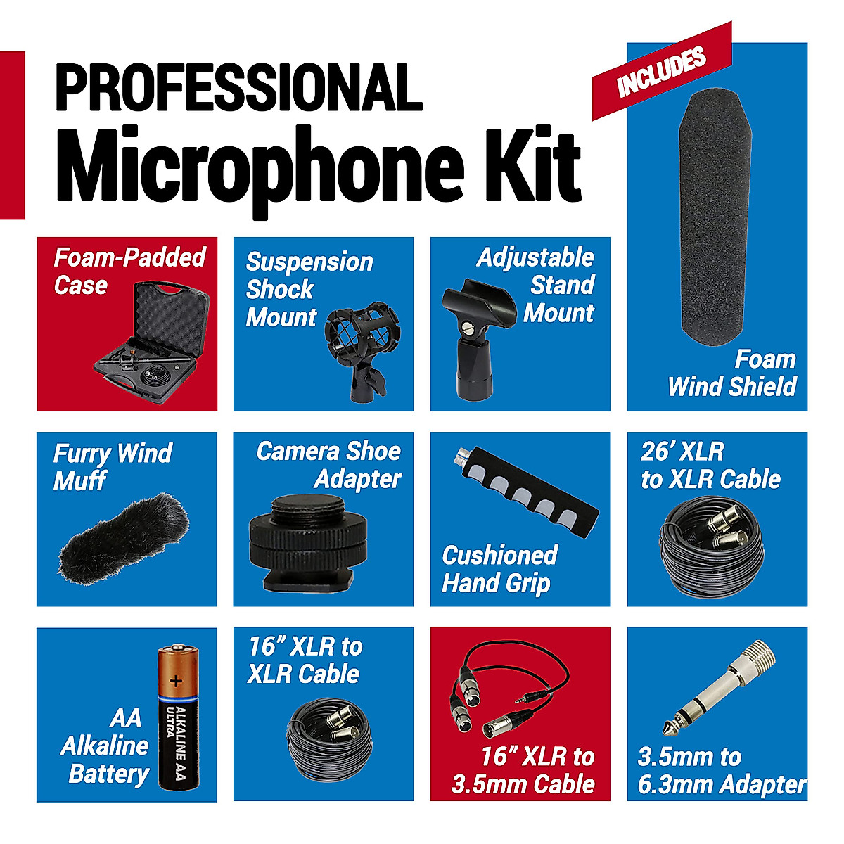 VidPro XM-55 13-Piece Professional Video & Broadcast Unidirectional Condenser Shotgun Microphone Kit - Complete Set Includes 2 Mounts Adapters Cables and More Perfect for Indoor and Outdoor Recording