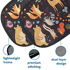 Car Window Sun Shade for Baby - Sun Blocker Cover - Sun Visor for Car Side Window - Sun Shield Protector for Baby - Sunshades for Side and Rear Car Windows - Cartoon Animal Design (2 Pack) 19"x12"