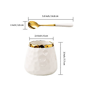 Fvstar Coffee Spoons Set,Dessert Spoons Set with Holder,Ceramic Jar with 8 Spoons,Ceramic and Metal Flatware Set,Creative Tea Spoon Set for Coffee,Dessert,Party (White- 8pcs Spoons)