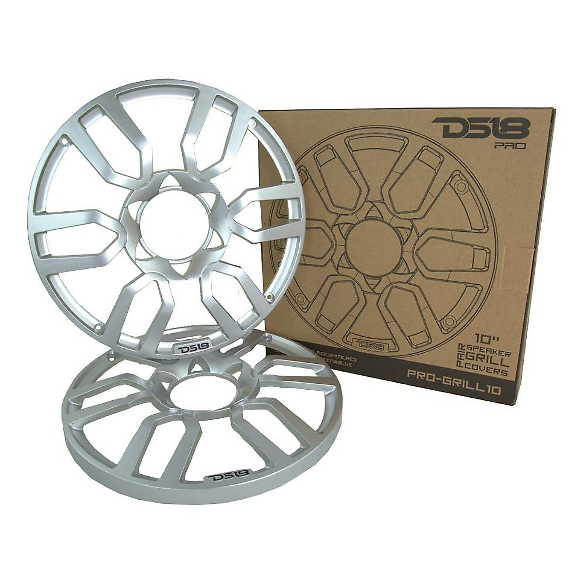 DS18 PRO-GRILL10 Speaker Cover - 10-Inch Car Audio Plastic Universal Speaker Grill Cover, Cover and Protect Your Speakers - Silver - Set of 2