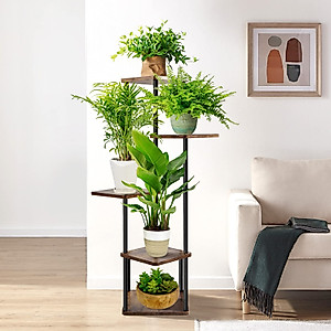 GEEBOBO Plant Stand Indoor, 4 Tier Plant Stands For Indoor Plants Multiple, Tiered Flower Shelf Plants Holder Display Rack Shelving for Patio Garden Balcony Bedroom Living Room, Brown