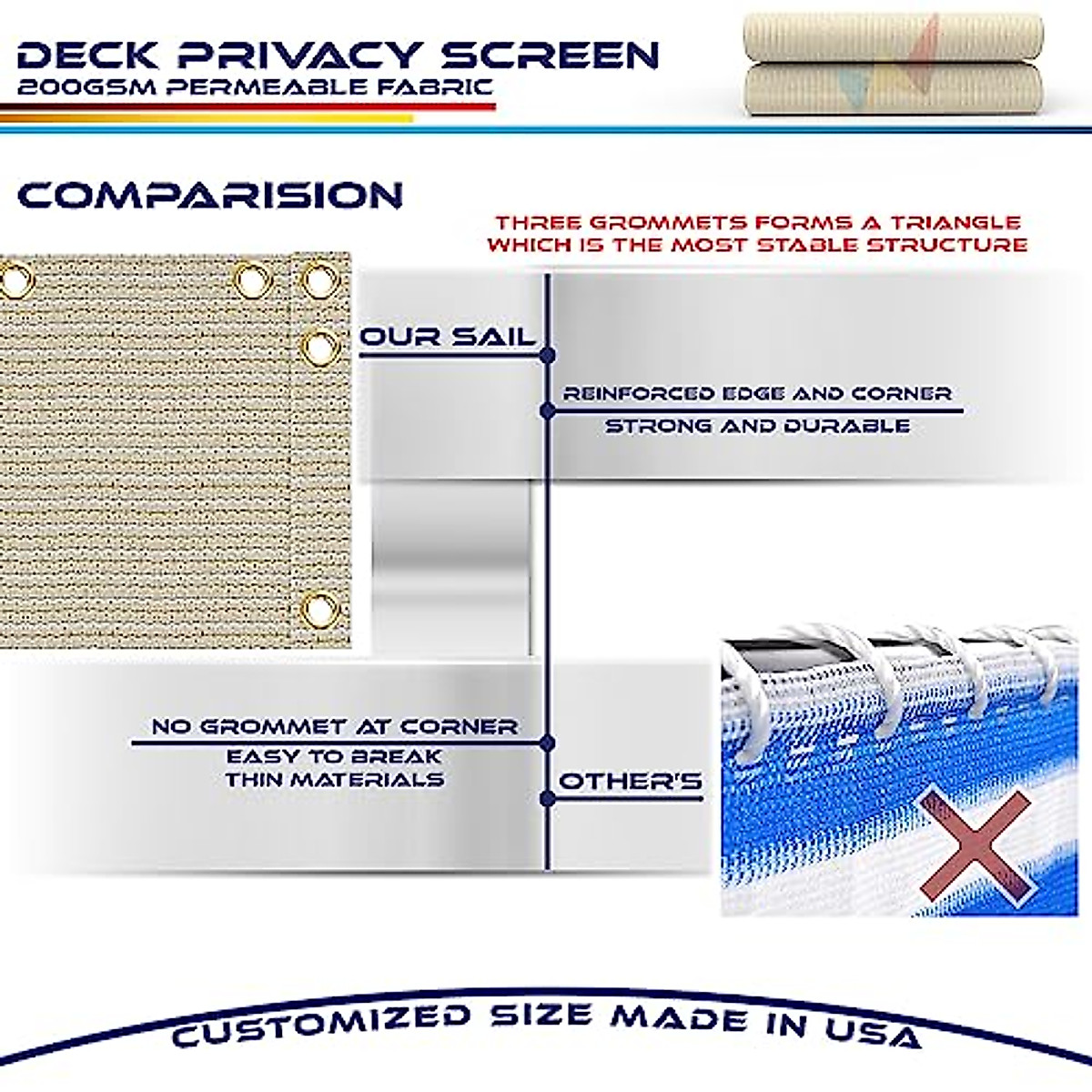 Windscreen4less 3'x10' Deck Balcony Privacy Screen for Deck Pool Fence Railings Apartment Balcony Privacy Screen for Patio Yard Porch Chain Link Fence Condo with Zip Ties Beige