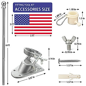 SANDEGOO Flag Pole for House with American Flag-6FT Silver Flag and Pole with Wall Mounted Bracket and 3x5 Embroidered US Flag Rustproof Tangle Flag Pole for House Yard Residential or Commercial