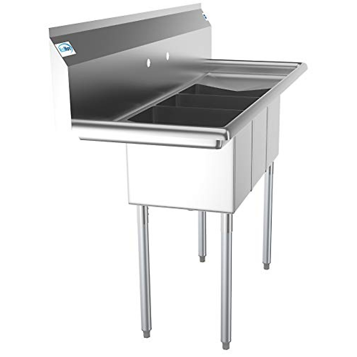 KoolMore - SC101410-12B3 3 Compartment Stainless Steel NSF Commercial Kitchen Sink with Right and Left Drainboards - Bowl Size 10" x 14" x 10", Silver
