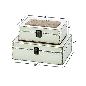 Deco 79 Farmhouse Wood Rectangle Box, Set of 2 10", 8"W, White