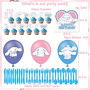 Cute Birthday Party Decorations, Kawaii Birthday Decorations for Kids Include Plates, Tablecloth, Tableware, Cupcake Toppers, Balloons, Backdrop Kits Set