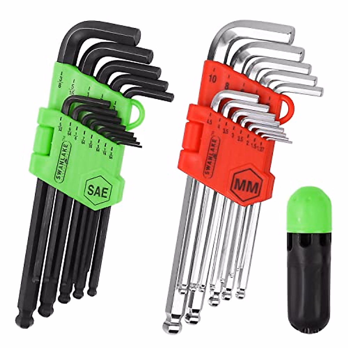 SWANLAKE 27PCS Allen Wrench Set, Hex Key Set Long Arm Ball End Hex Wrench Set, Inch/Metric T Handle Allen Wrench Set