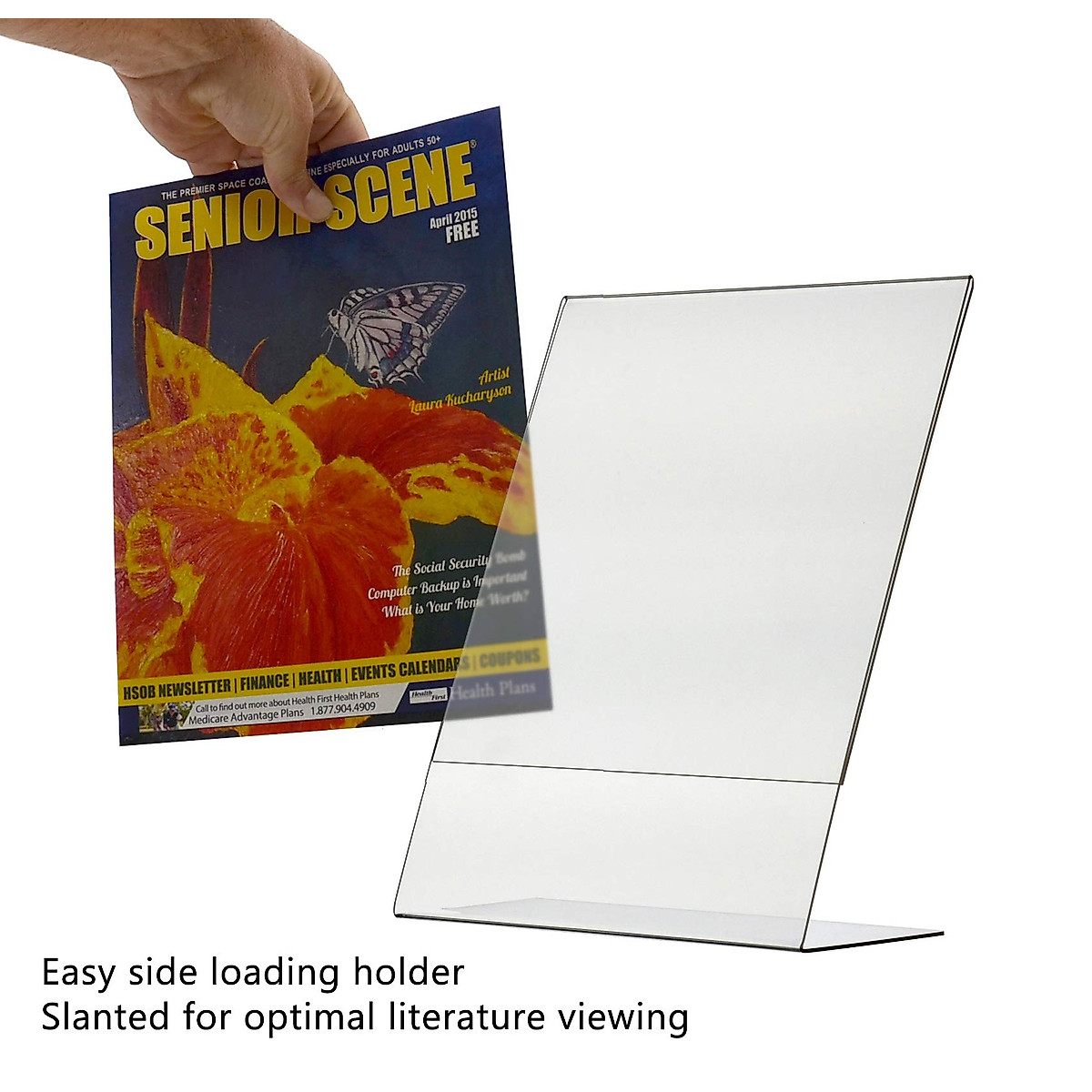 20 Pack Acrylic Sign Holder for 8.5" x 11" Literature Clear Slanted Plexiglass Countertop Graphic Image Side Load Display for Retail Stores Hotels Offices and Restaurants by Marketing Holders