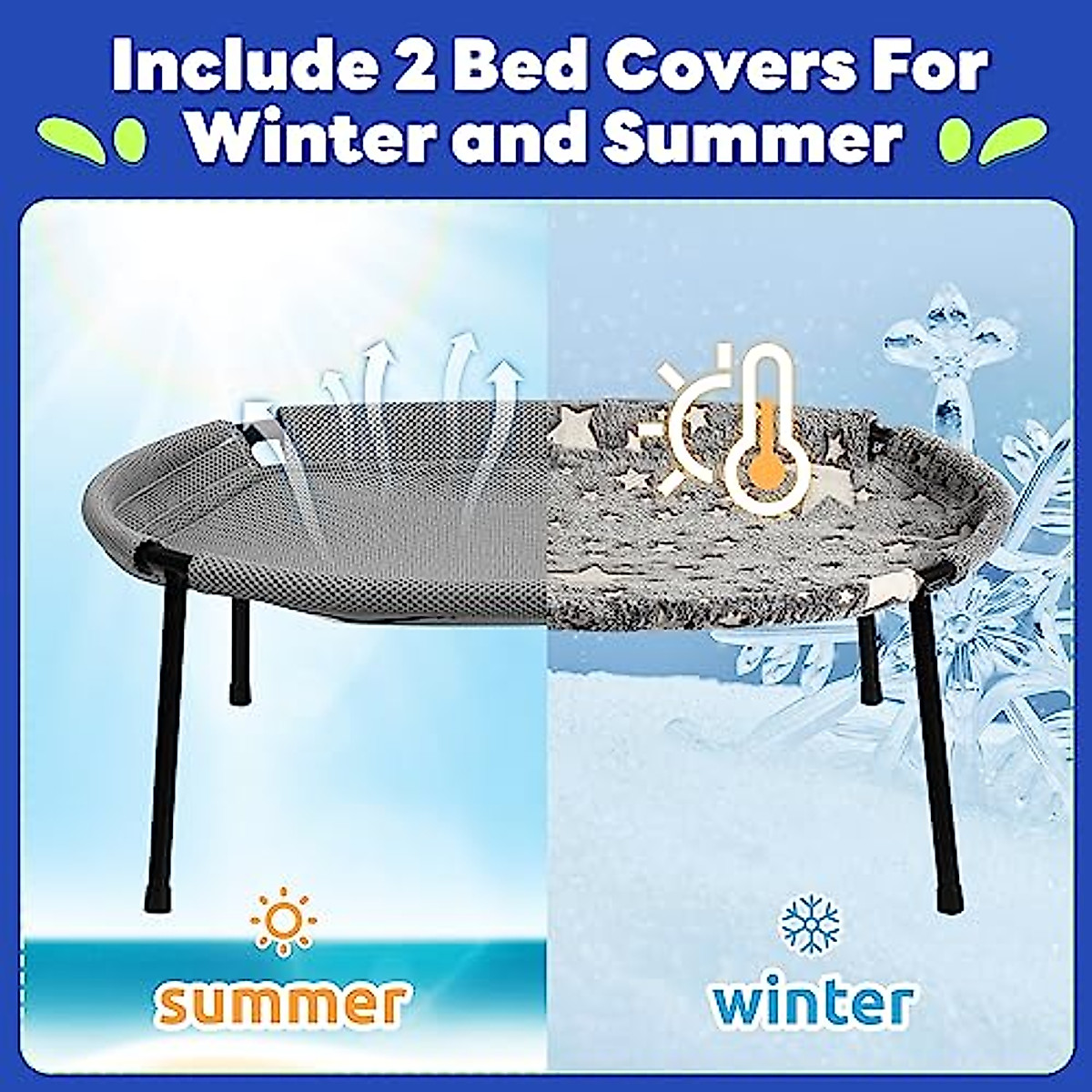 POMESEA Cat Hammock Bed, Glow in The Dark Pet Elevated Bed for Indoor Cats and Small Dogs, Easy to Assemble Cat Sleeping Bed, Free-Standing Washable Pet Beds Supplies (Black)