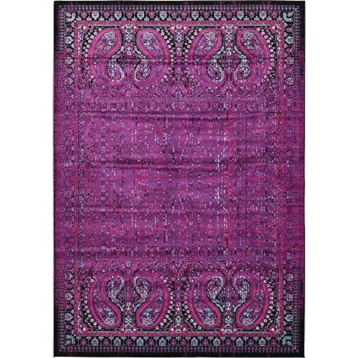 Unique Loom Imperial Collection Paisley, Distressed, Border, Vintage, Modern, Abstract Area Rug, 8 ft x 11 ft 6 in, Lilac/Black