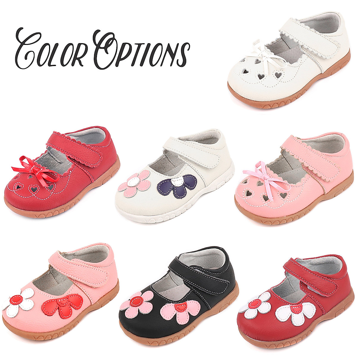 Femizee Girls Leather Bows Design Soft Round Toe Princess Dress Mary Jane Flat Shoes,White CN20