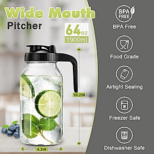 Mason Jar with Pour Spout Lid V-shaped, 64 oz Iced Tea Pitcher with Lids Double Leak Proof, 2 Quart Drink Pitcher for Breastmilk, Sun Tea, Juice, Coffee Creamer, Juice Containers