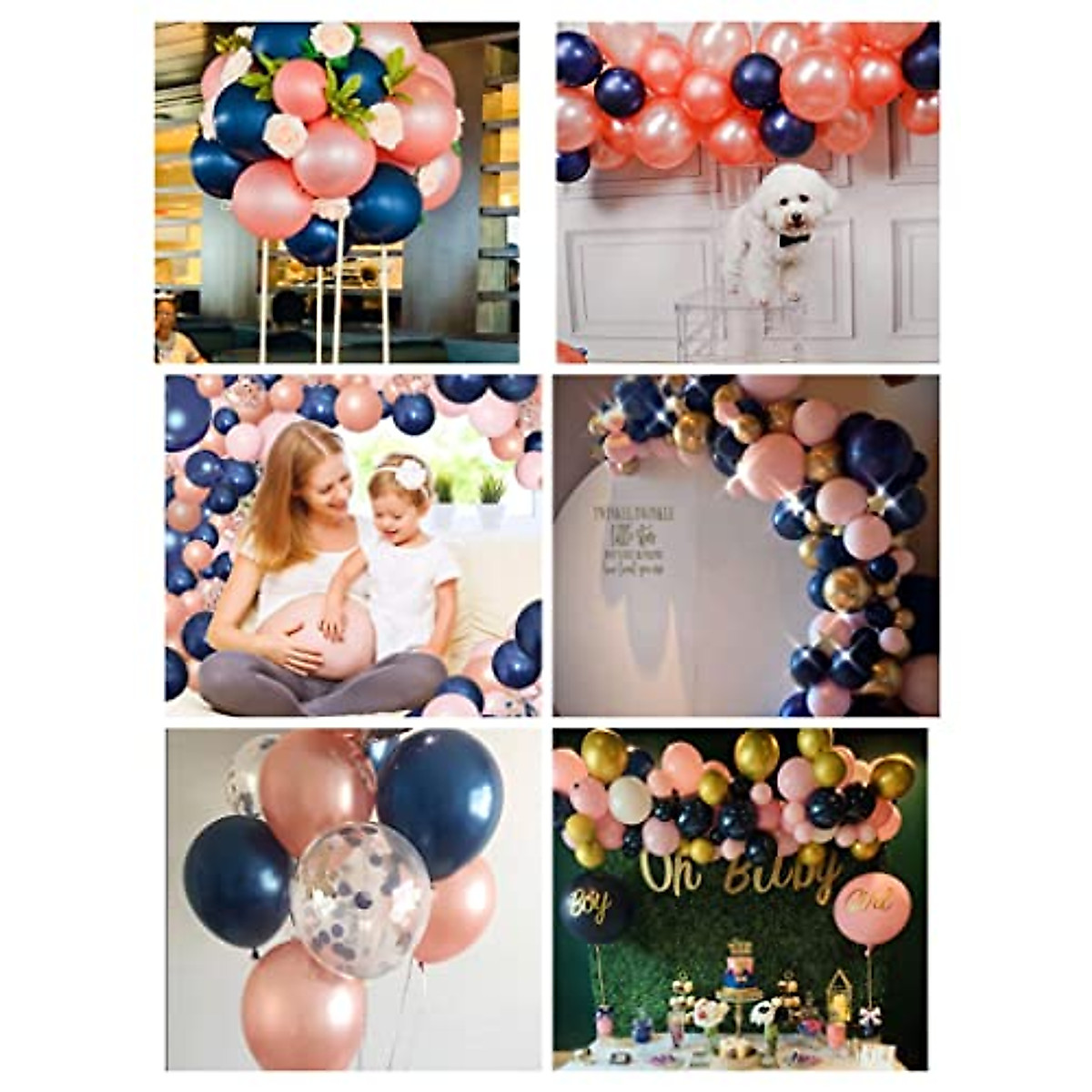 Navy Blue Rose Gold White Confetti Balloons 25pcs for Birthday Party Decorations for Women/Wedding/Baby Shower Navy and Pink Balloons Gender Reveal Party Decorations