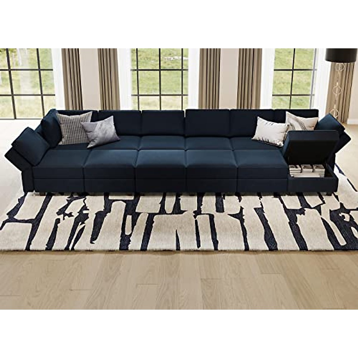 Belffin Oversized Modular Sectional Sofa U Shaped Sectional Couch with Reversible Double Chaises Velvet Modular Sectional Sleeper Sofa with Storage Blue