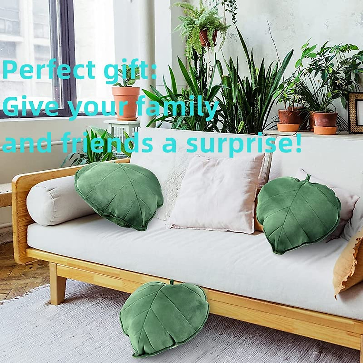 XIGUI 3D Leaf Shaped Throw Pillows， 20 inches Plant Pillow Novelty Plush Cushion Backrest Pillow Home Decoration for Car, Bedroom, Sofa, Couch, Living Room (Pink)