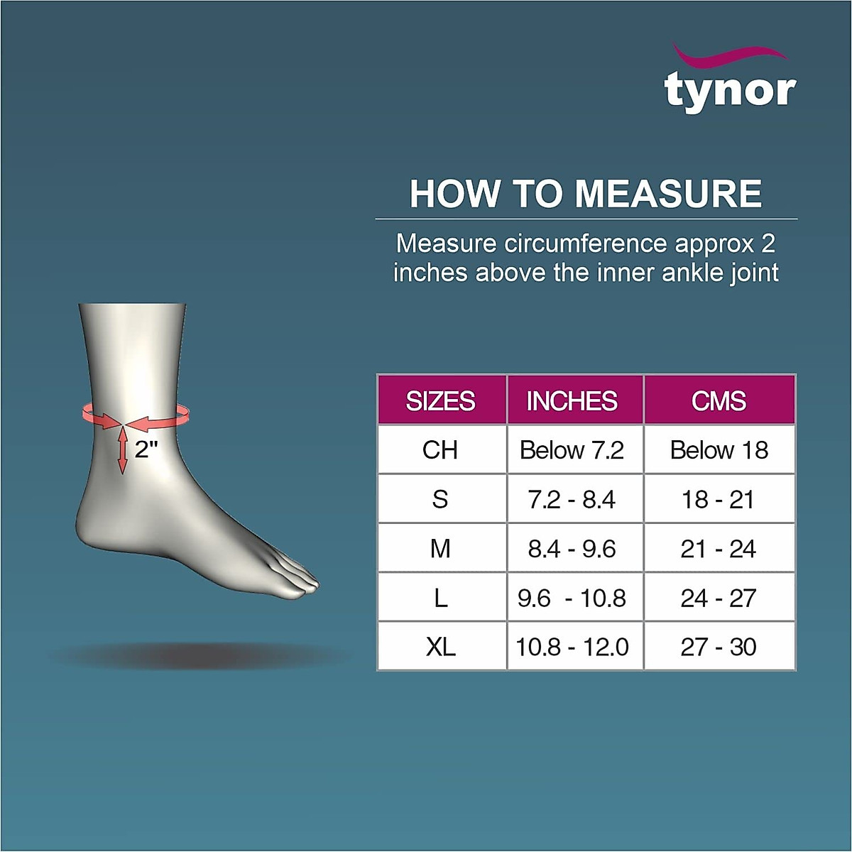 TYNOR Ankle Brace (S(7.2-8.4) inches) (Black)