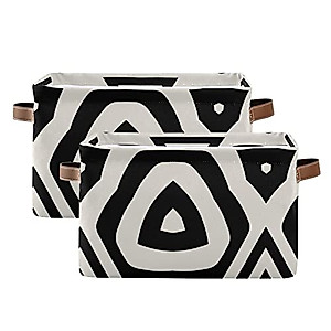 Large Foldable Storage Basket Bohemian Black Flower Storage Bin Canvas Toys Box Fabric Decorative Collapsible Organizer Bag with Handles for Bedroom Home