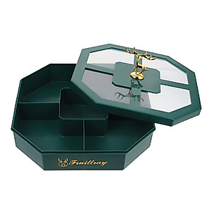 Hemoton Divided Serving Dishes Candy Nut Serving Container Plastic 5 Grids Snack Serving Tray Fruit Bowl with Lid for Nut Candy Dried Fruit Food Storage Green