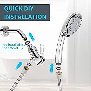 High Pressure Shower Head with Handheld,5-Settings Handheld Shower Head, High Flow with 59 Inch Stainless Steel Hose and Adjustable Bracket Teflon Tape Rubber Washers Easy Install