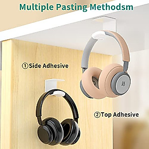 HomeMount Headphone Hook Under Desk - Headphone Holder Under Table, Adhesive Gaming Headphone Stand Hanger Desk Mount for Most Headphone（White）
