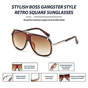 Freckles Mark 70s Italian Mob Boss Retro Square Sunglasses for Men Women Vintage Disco Sun Glasses (Brown/Gold)