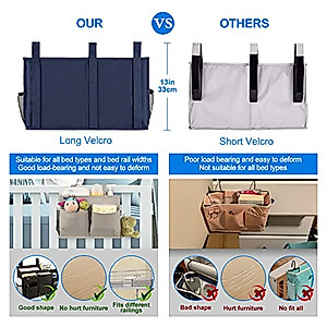Surblue Bedside Caddy Hanging Bed Organizer Storage Bag Pocket for Bunk and Hospital Beds, College Dorm Rooms Baby Bed Rails, Camp 8 Pockets, (Large, Blue)