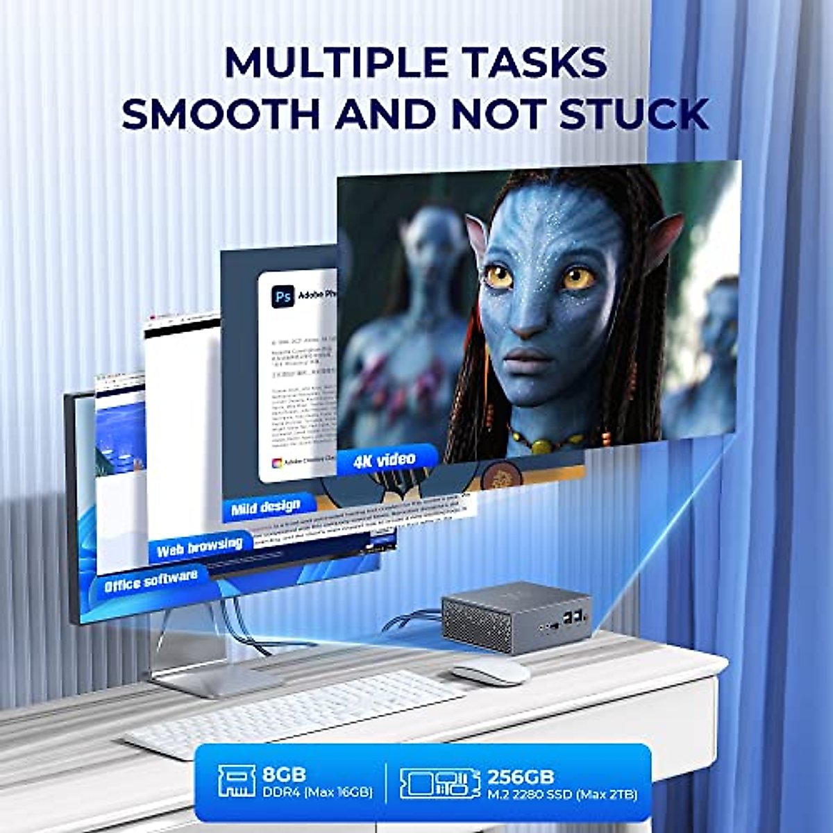 Mini PC Intel 12th Gen N95(up to 3.40Ghz) 8GB DDR4 256GB M.2 SSD Mini Desktop Computer Windows 11 Pro Mini Computers Support 4K Dual Display/BT 4.2/ WiFi 5/USB 3.0/ Auto Power On