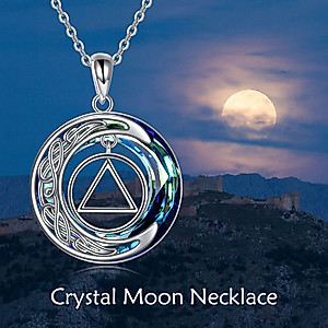 YAFEINI AA Gift Necklace Sterling Silver Alcoholics Anonymous Recovery Symbol Necklace Crescent Crystal AA Sobriety Pendant Jewelry for Women